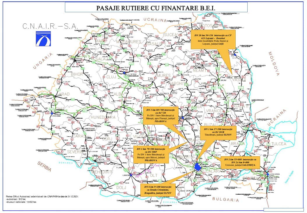 Șase pasaje rutiere noi vor fi construite pe DN1, DN2, DN6 și DN28 ...