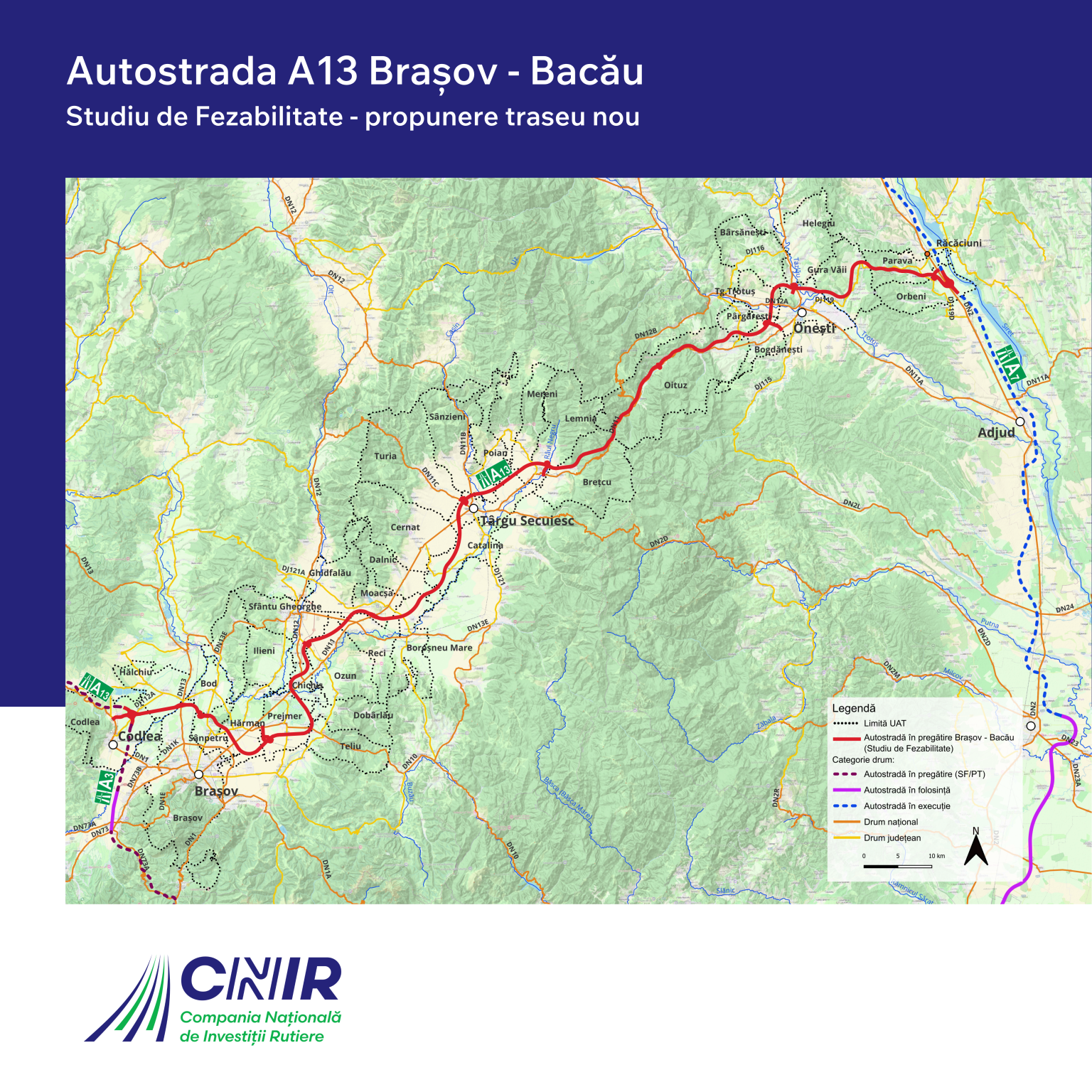 HARTA Traseul actualizat al Autostrăzii A13 Brașov - Bacău: "Puteau face bucla puțin mai mare să ...